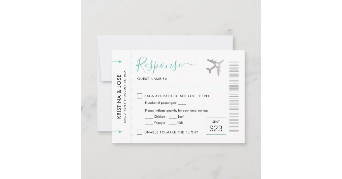 Boarding Pass Silver Plane Ticket Destination RSVP Card | Zazzle