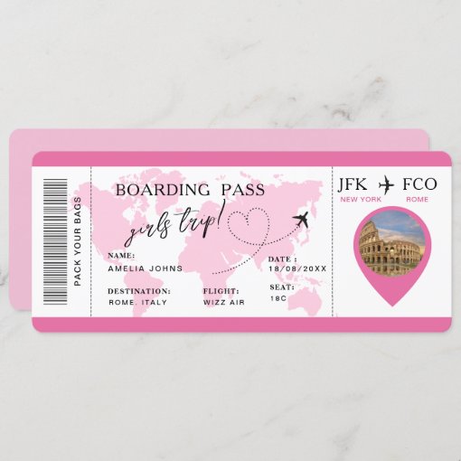 Boarding Pass Surprise Airline Ticket Girls Trip Invitation | Zazzle
