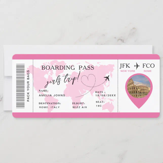 Boarding Pass Surprise Airline Ticket Girls Trip Invitation | Zazzle