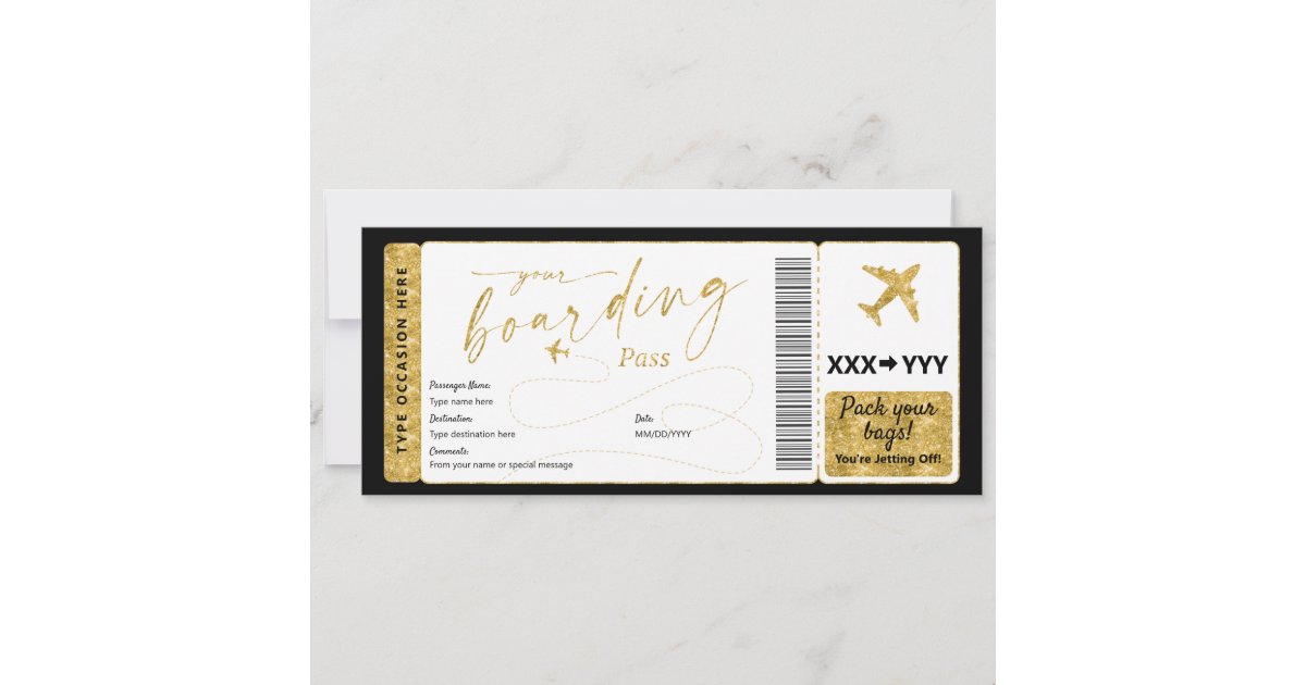 Boarding Pass Surprise Fake Airline Ticket Invitation | Zazzle