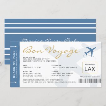 Boarding Pass Ticket Bon Voyage Party Invitation | Zazzle