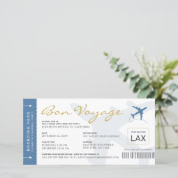 Boarding Pass Ticket Bon Voyage Party Invitation | Zazzle