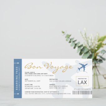 Boarding Pass Ticket Bon Voyage Party Invitation | Zazzle