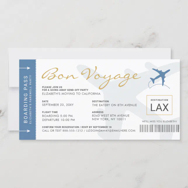 Boarding Pass Ticket Bon Voyage Party Invitation | Zazzle