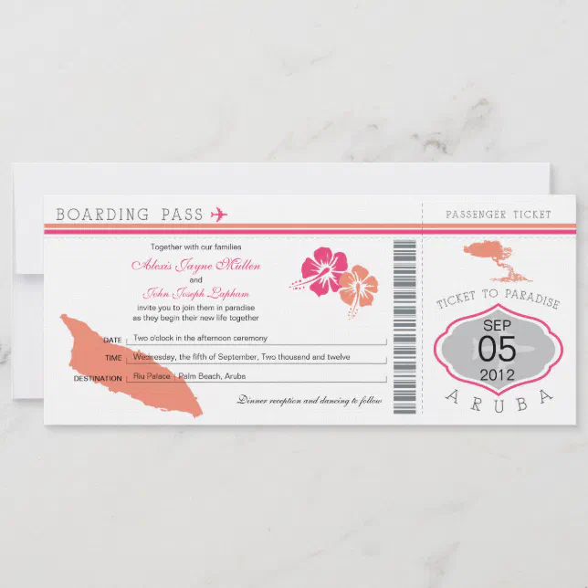 Boarding Pass to Aruba Wedding Invitation | Zazzle