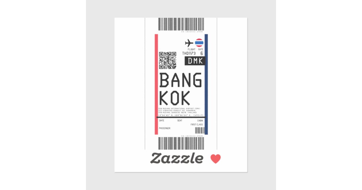 Boarding pass to Bangkok (DMK) Sticker | Zazzle