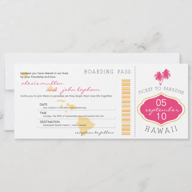 Boarding Pass to Hawaii Wedding Invitation | Zazzle