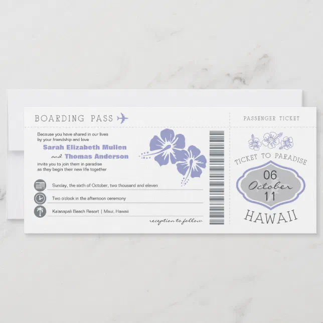 Boarding Pass to Hawaii Wedding Invitation | Zazzle