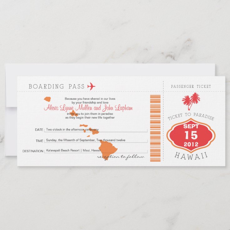 Boarding Pass to Hawaii Wedding Invitation | Zazzle