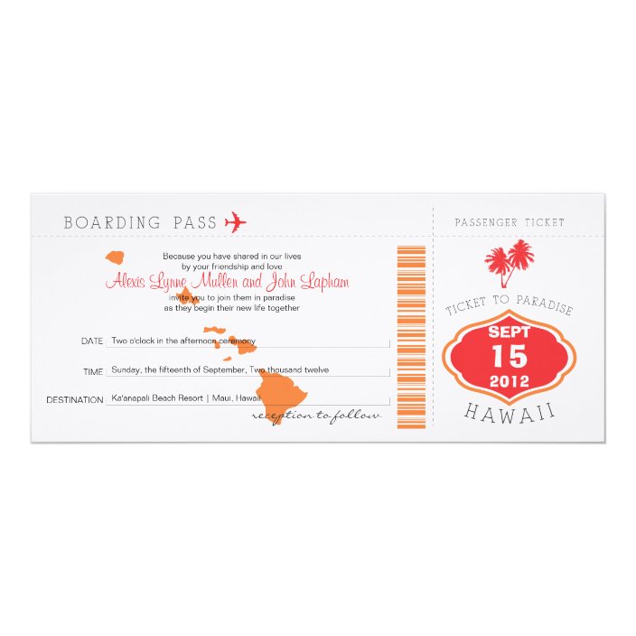 Boarding Pass to Hawaii Wedding Invitation | Zazzle.com