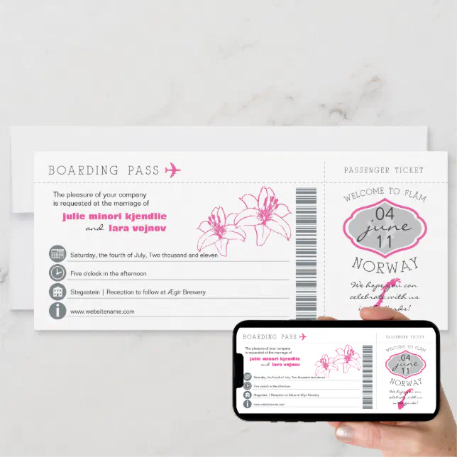Boarding Pass to Norway Wedding Invitation | Zazzle