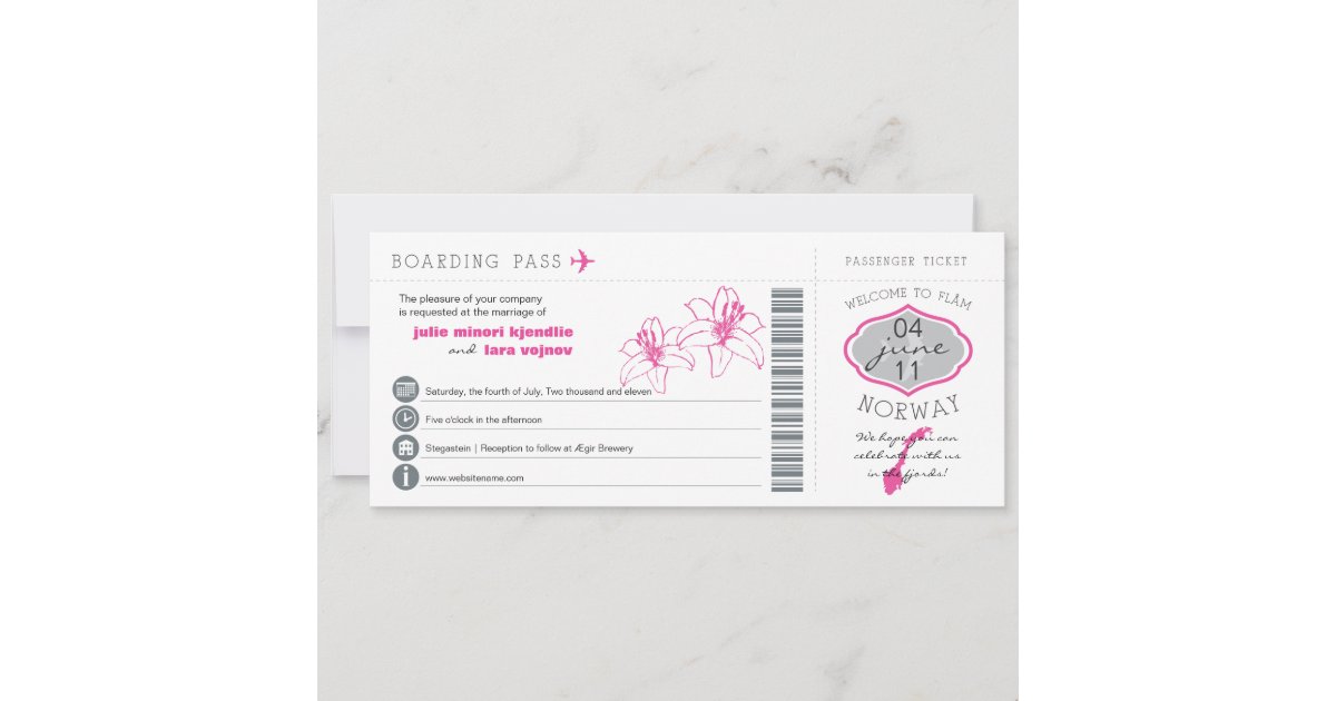 Boarding Pass to Norway Wedding Invitation | Zazzle