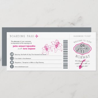Boarding Pass to Norway Wedding Invitation | Zazzle