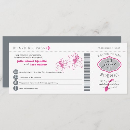 Boarding Pass to Norway Wedding Invitation | Zazzle
