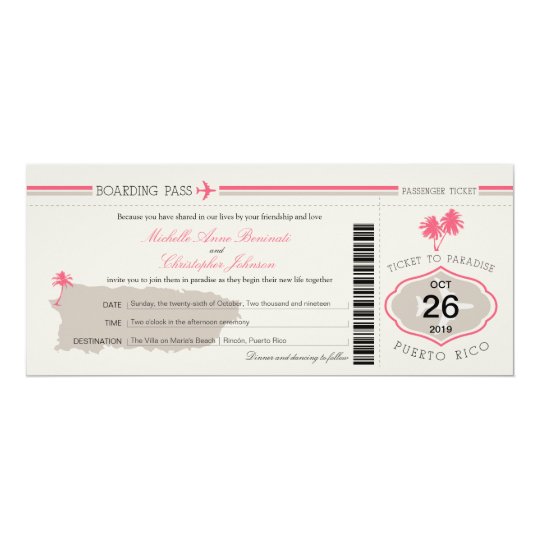 Boarding Pass to Puerto Rico Wedding Invitation | Zazzle.com