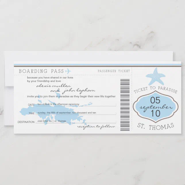 Boarding Pass to St. Thomas Wedding Invitation | Zazzle