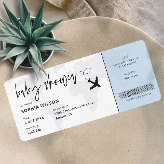 Boarding Pass Travel Baby Boy Baby Shower Invitation | Zazzle