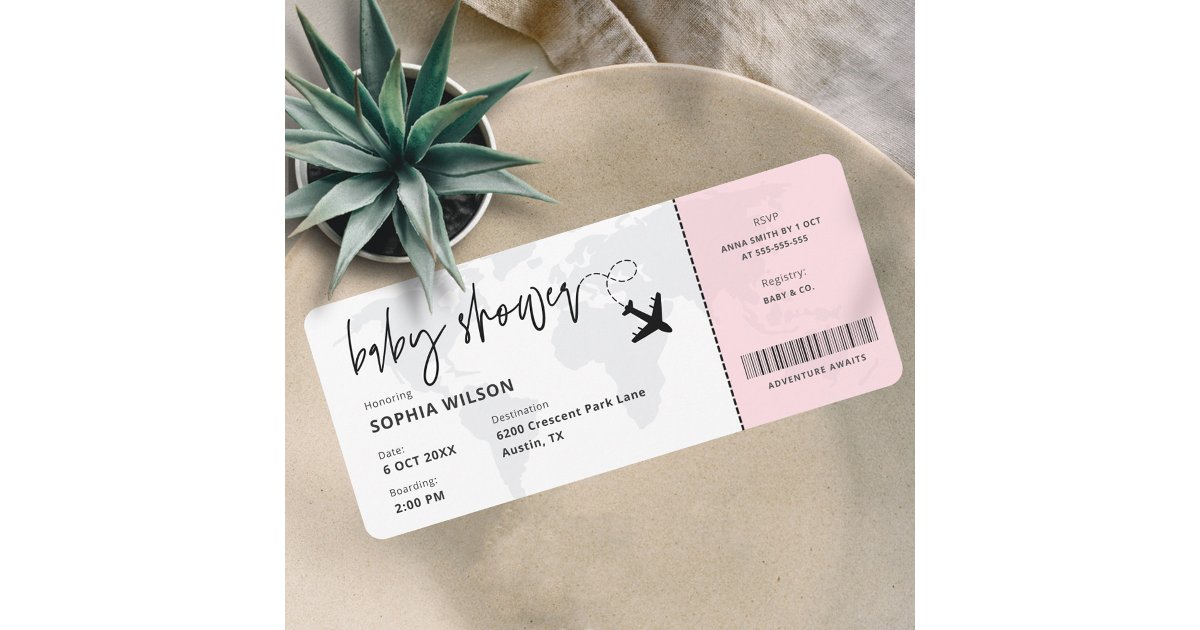 Boarding Pass Travel Baby Girl Baby Shower Invitation | Zazzle