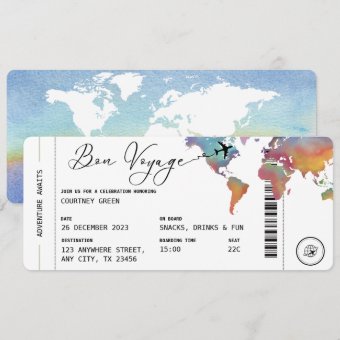 Boarding Pass Travel Bon Voyage Retirement Party Invitation | Zazzle