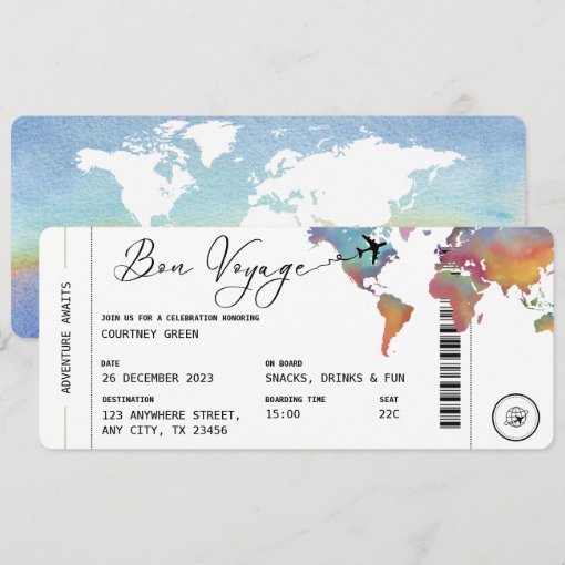 Boarding Pass Travel Bon Voyage Retirement Party Invitation | Zazzle