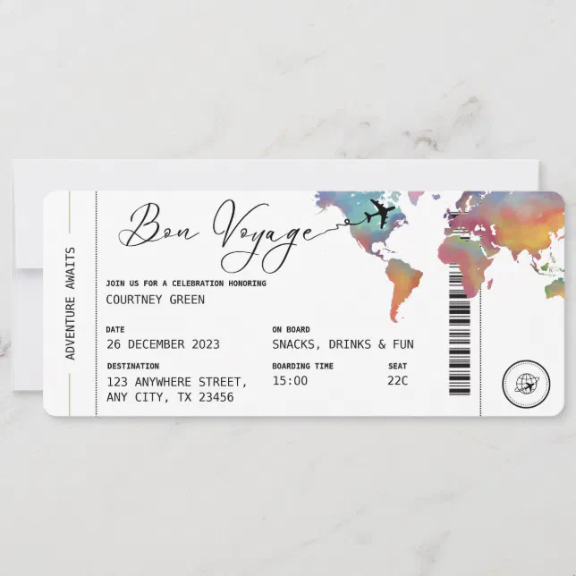 Boarding Pass Travel Bon Voyage Retirement Party Invitation | Zazzle