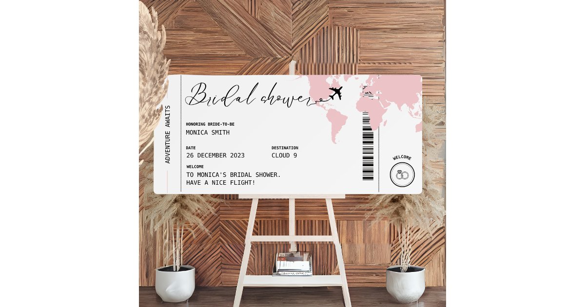Boarding pass Travel Bridal Shower Pink Welcome Foam Board | Zazzle