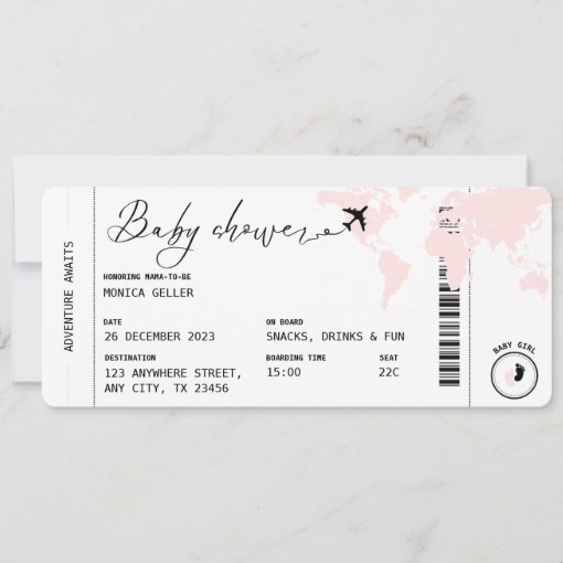 Boarding Pass Travel Modern Pink Girl Baby Shower Invitation | Zazzle