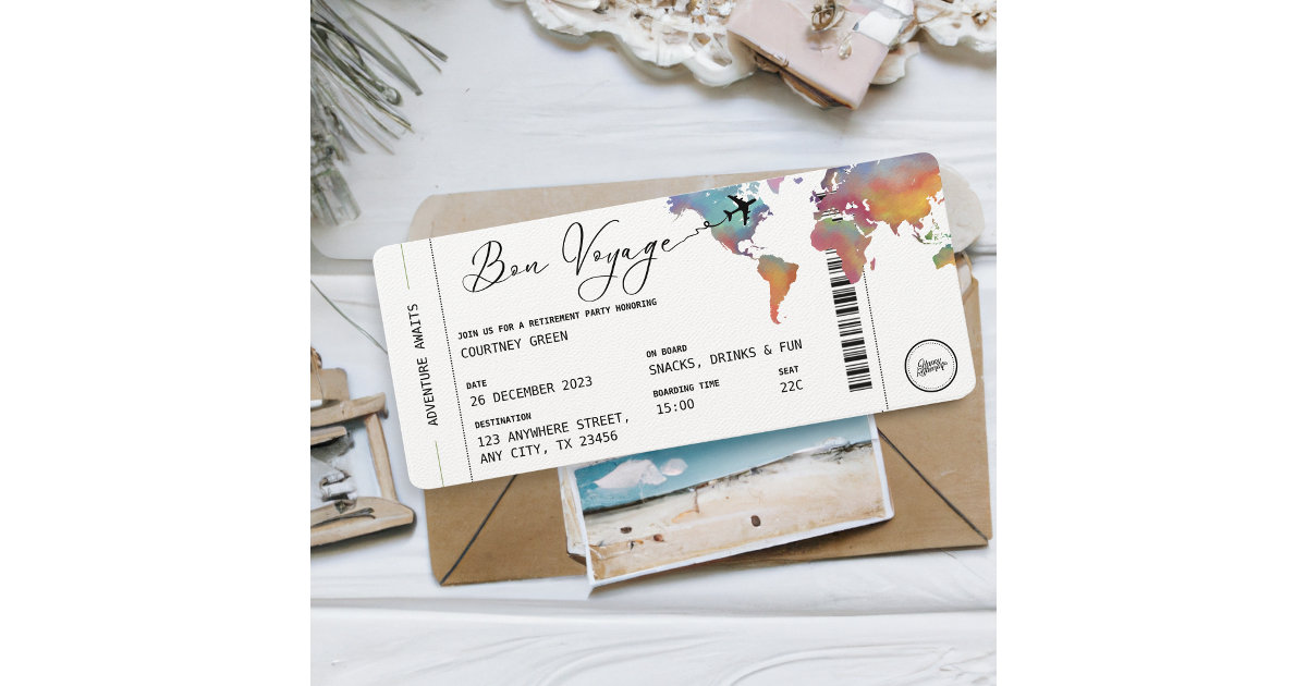Boarding Pass Travel Retirement Party Invitation | Zazzle