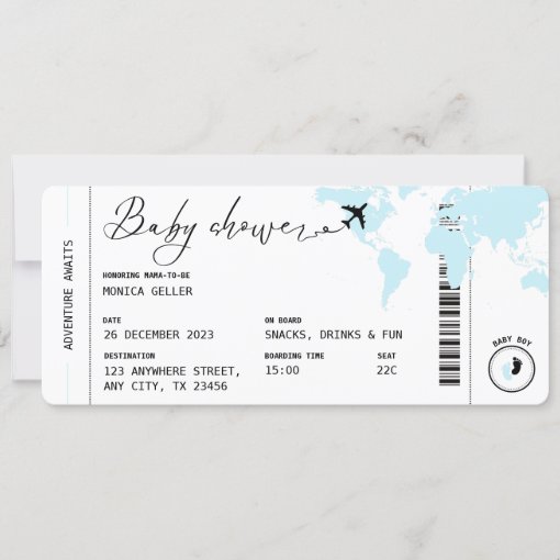 Boarding Pass Travel Theme Boy Baby Shower Blue Invitation | Zazzle