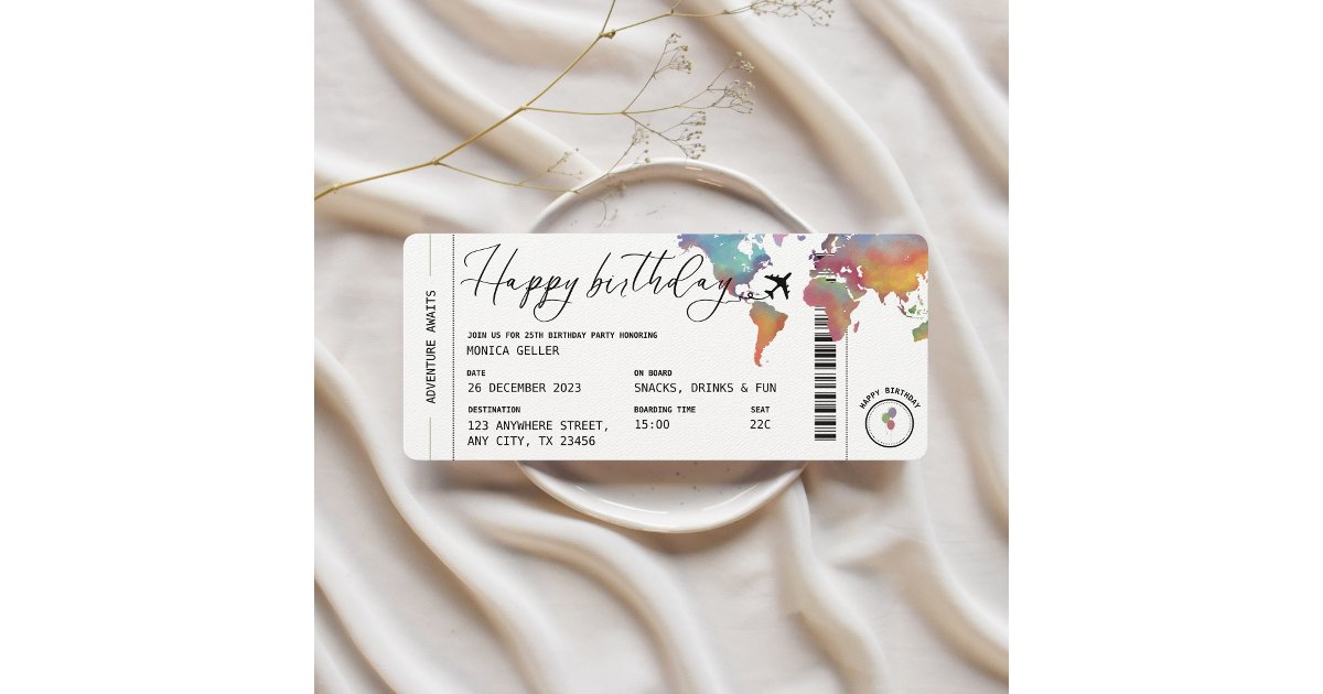 Boarding Pass Travel Themed Adult Birthday Party Invitation | Zazzle