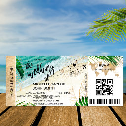 Boarding Pass World Map Island Beach RSVP QR code Invitation | Zazzle