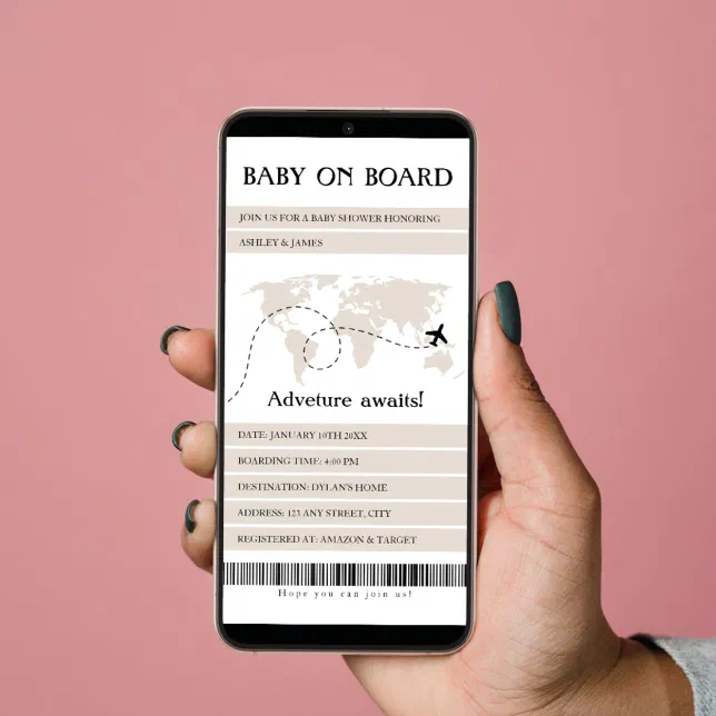Boarding Pass World Map Travel Baby Shower Holiday Card | Zazzle