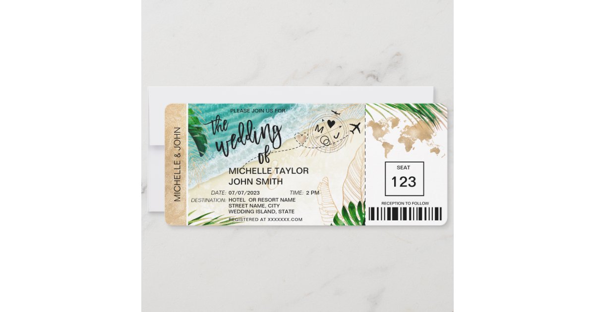 Boarding Pass World Map Tropical Island Invitation | Zazzle