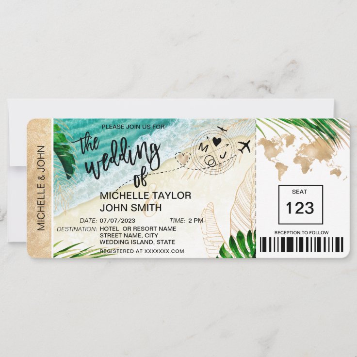 Boarding Pass World Map Tropical Island Invitation | Zazzle