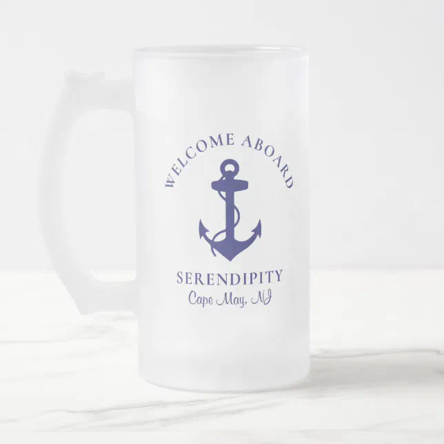 Boat Anchor Navy Blue Personalized Frosted Glass Beer Mug | Zazzle