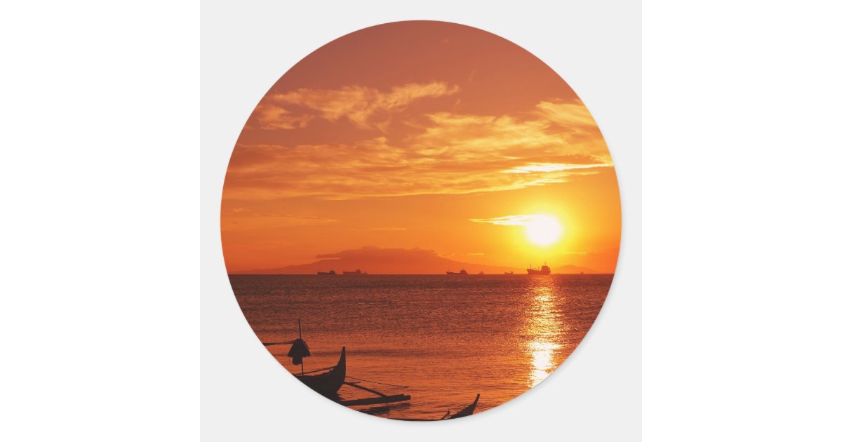 boat and sunset classic round sticker | Zazzle
