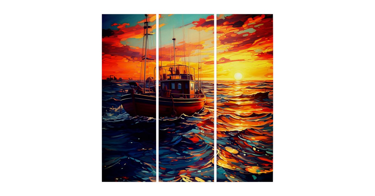 Boat at Sunset Triptych | Zazzle