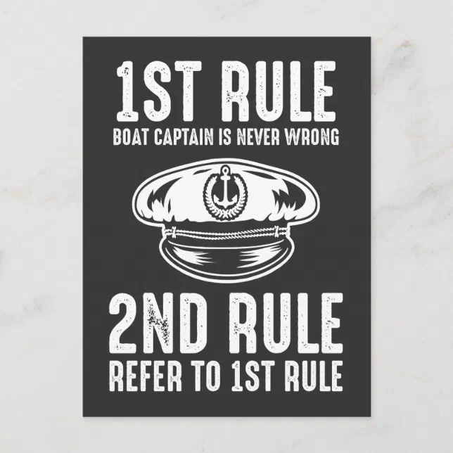 Boat Captain Funny Rules Fisherman Sailor Postcard | Zazzle