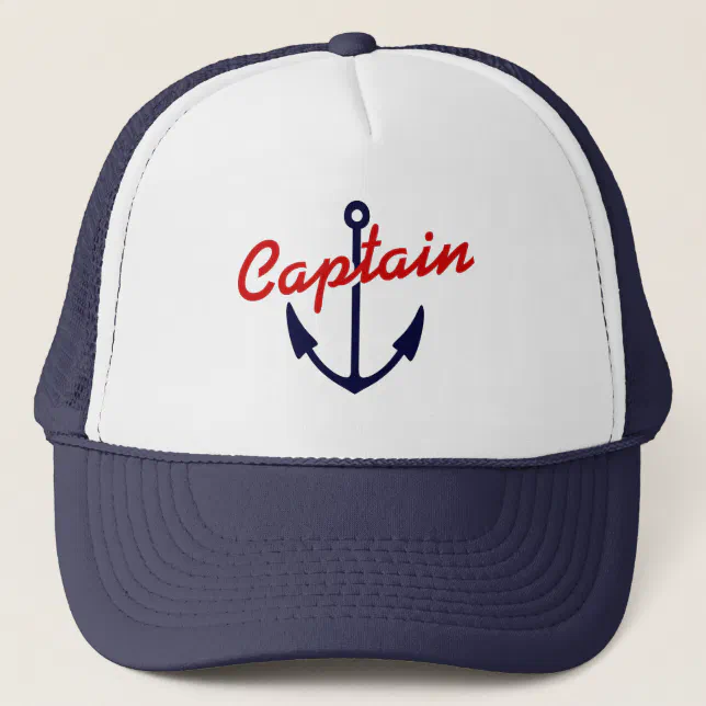 Boat captain hat | Navy blue nautical anchor away | Zazzle
