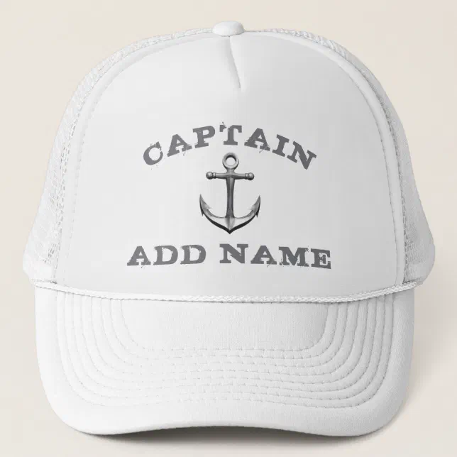 Boat captain hats with nautical anchor and name | Zazzle