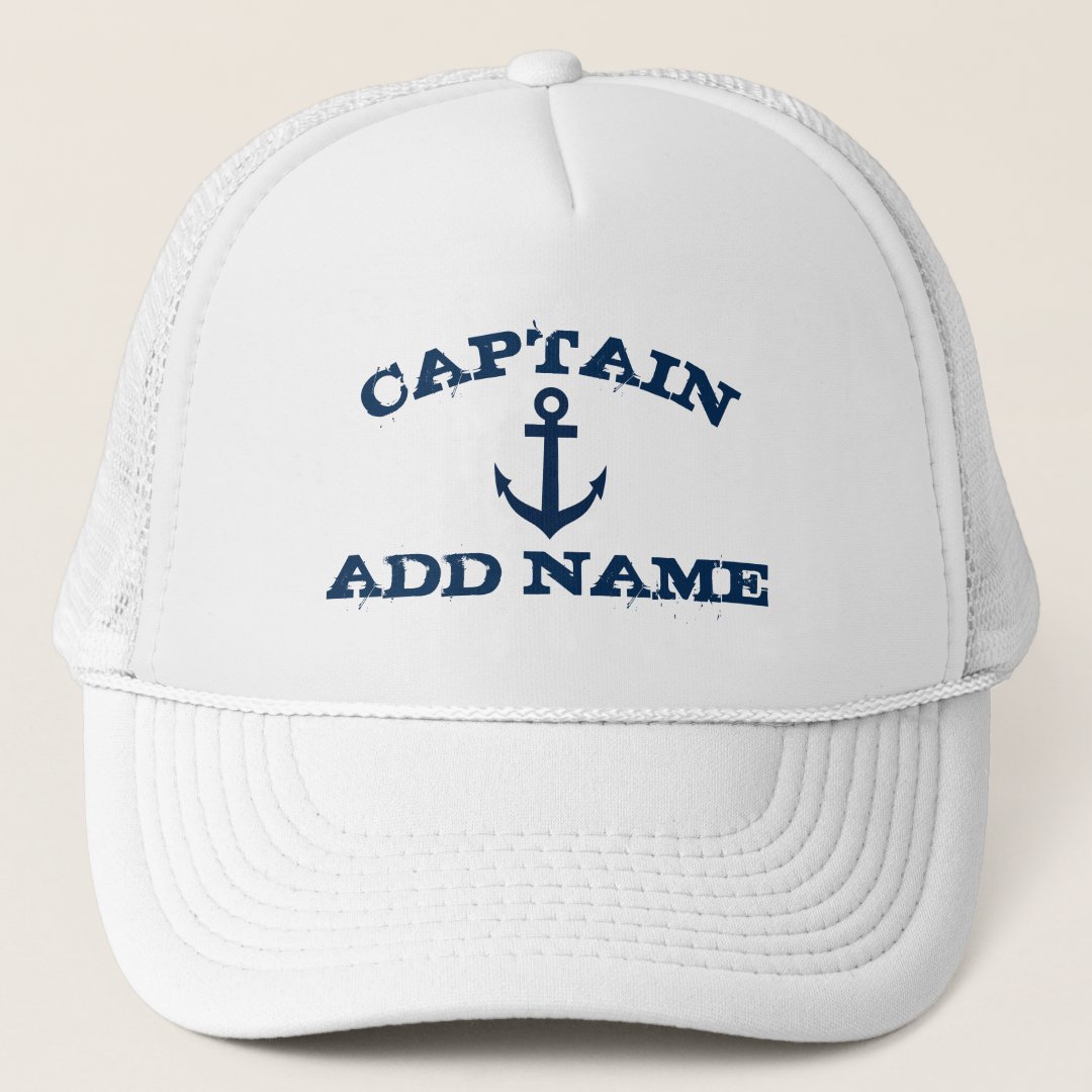 Boat captain hats with nautical anchor and name | Zazzle