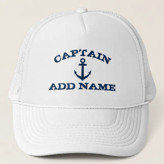 Boat captain hats with nautical anchor and name | Zazzle