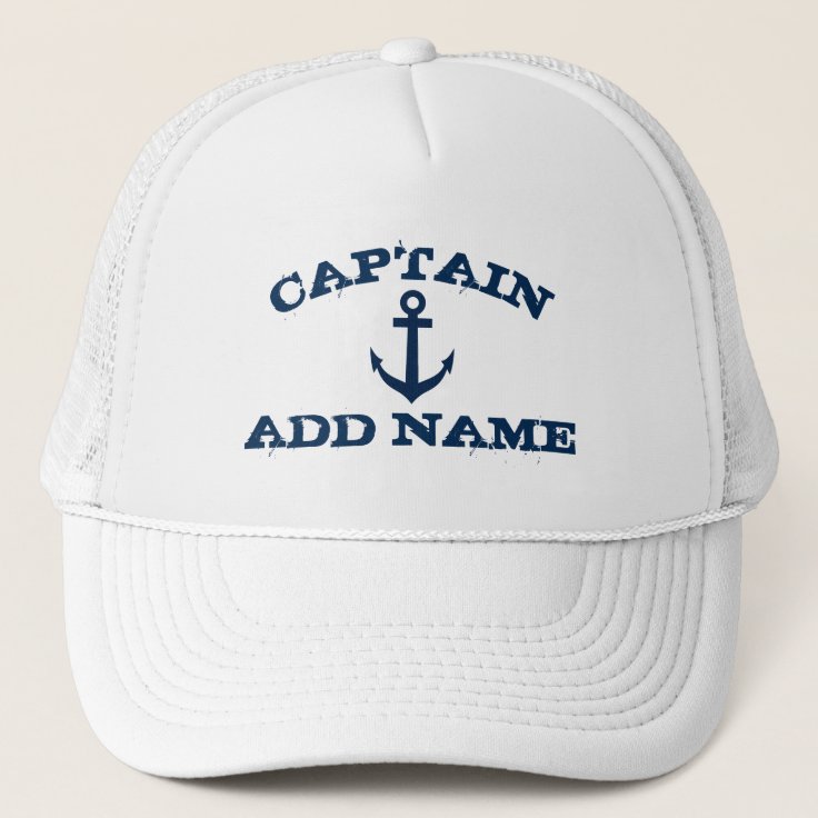 Boat captain hats with nautical anchor and name | Zazzle