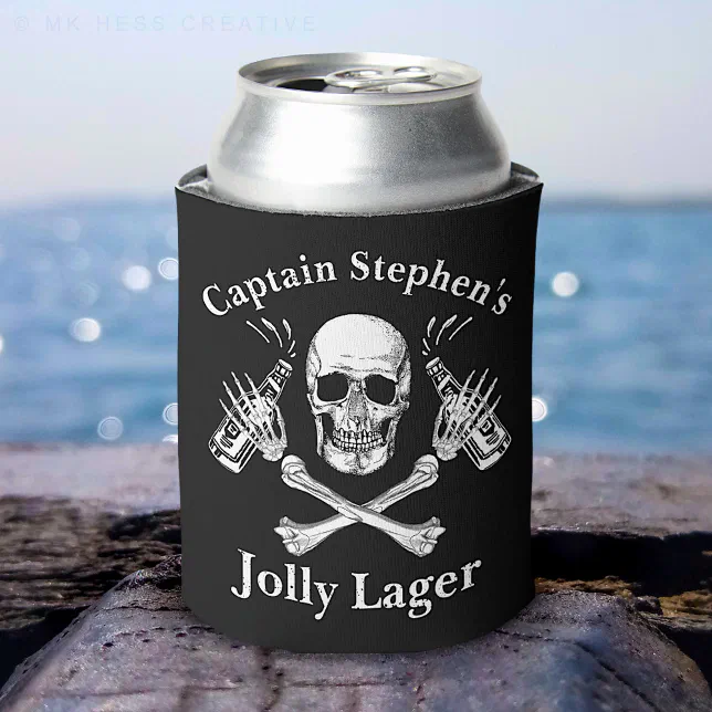 Boat Captain Jolly Lager Custom Beer Pirate Theme Can Cooler | Zazzle