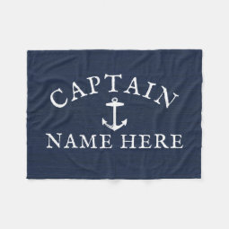 Boat Captain Name Nautical Anchor Navy Blue Fleece Blanket | Zazzle