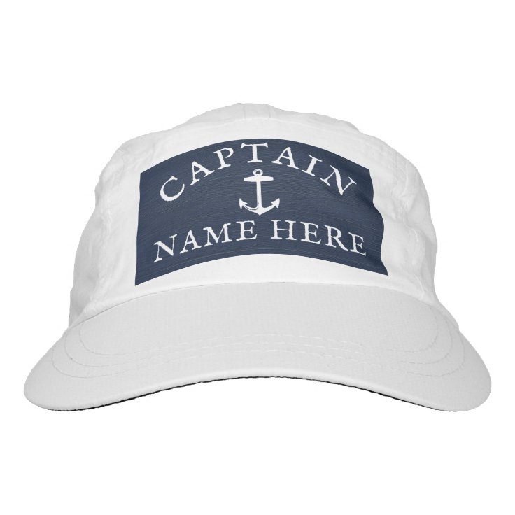 Boat Captain Name Nautical Anchor Navy Blue Hat | Zazzle