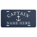 Boat Captain Name Nautical Anchor Navy Blue License Plate | Zazzle