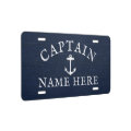 Boat Captain Name Nautical Anchor Navy Blue License Plate | Zazzle