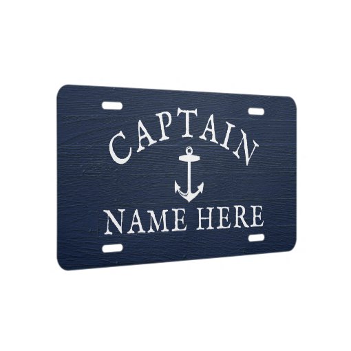 Boat Captain Name Nautical Anchor Navy Blue License Plate | Zazzle
