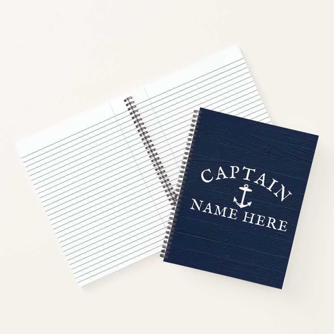 Boat Captain Name Nautical Anchor Navy Blue Notebook | Zazzle